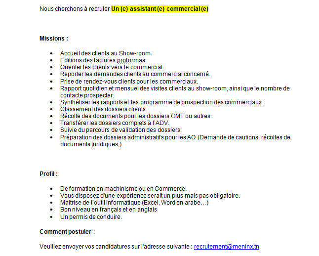 Meninx HOLDING /// recrute :: [offre d'emploi n°1 Mai] » Offres d'emplois