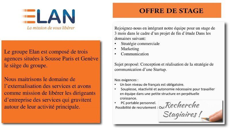 [Offre de stage] chez GROUPE ELAN » Offres d'emplois